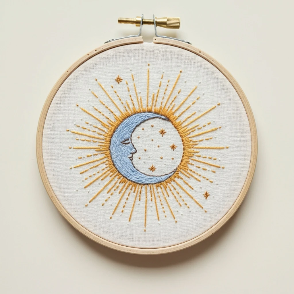 Celestial Crescent Moon & Sunburst Beginner Embroidery | Hand ...